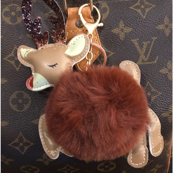 Bags | Purse Rudolph Reindeer Brown Pom Gold Keychain Clip Bag Adorable ...